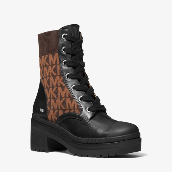 Shoes | Michael Kors Womens Brea Booties Mk Logo Combat Boots | Poshmark